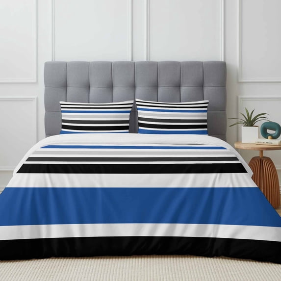 Abstract Stripe Duvet Cover Set Cal King Size, Classic Navy Blue Black ...