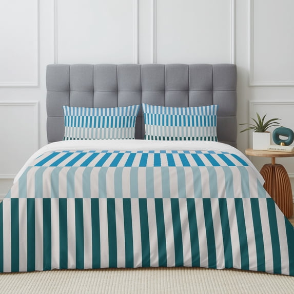 Abstract Stripe Duvet Cover Set King Size, Classic Blue Gradient Lines ...