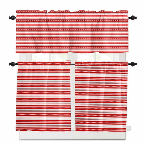 Abstract Stripe Kitchen Curtains Valance and Tier Set Classic Red Point ...