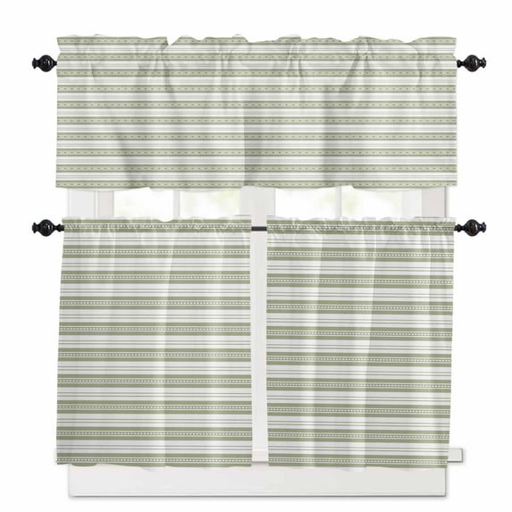 Abstract Stripe Kitchen Curtains Valance and Tier Set Classic Sage ...