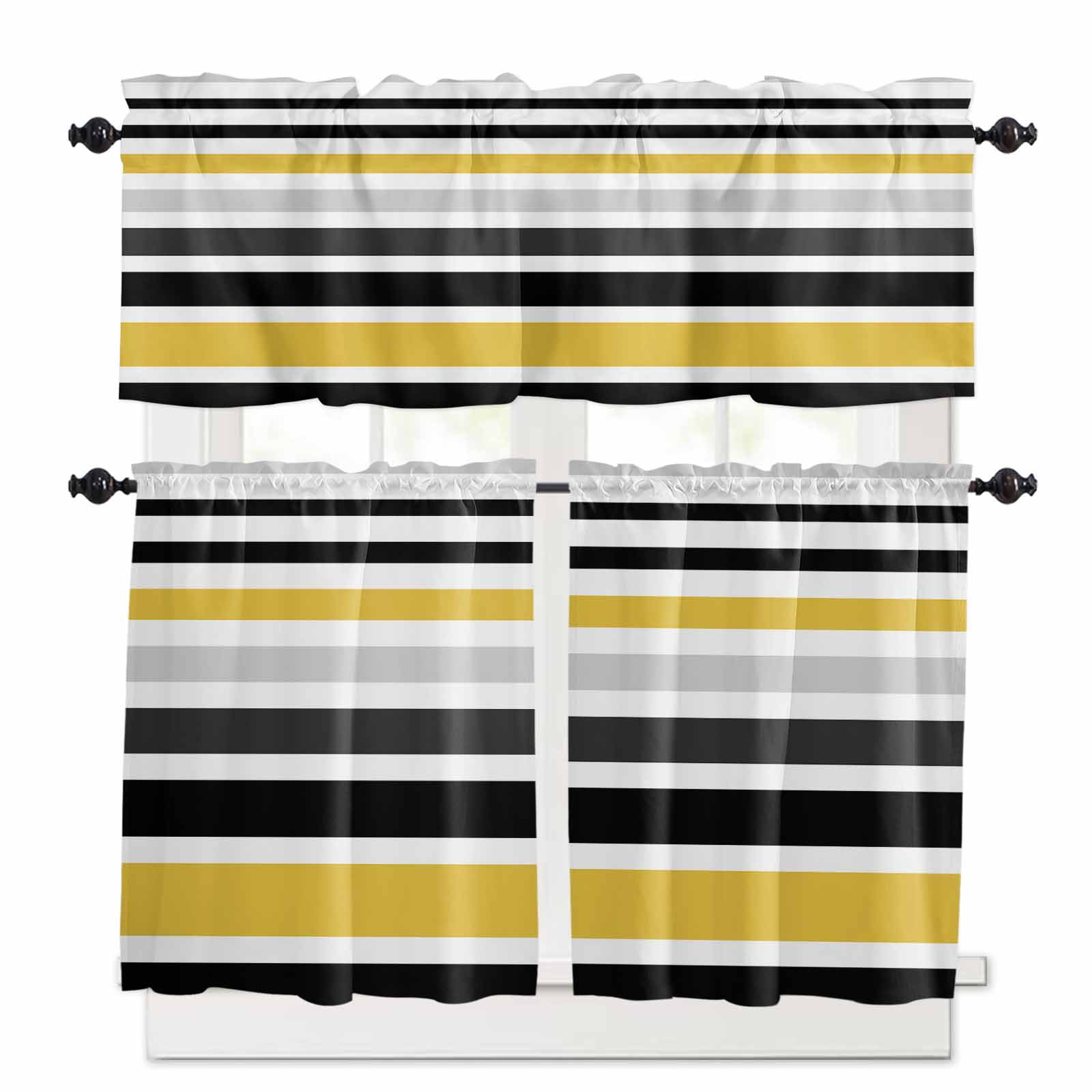 Abstract Stripe Kitchen Curtains Valance and Tier Set Classic Yellow ...
