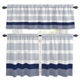 Abstract Stripe Kitchen Curtains and Valances Set, Classic Navy Blue ...