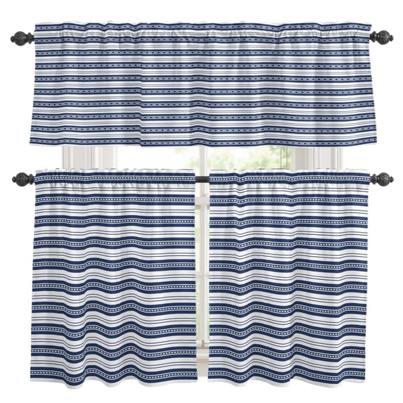 Abstract Stripe Kitchen Curtains and Valances Set, Classic Navy Blue ...