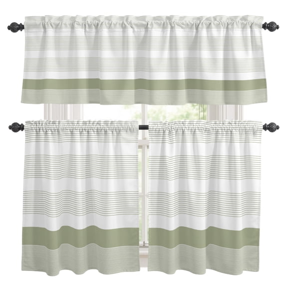 Abstract Stripe Kitchen Curtains and Valances Set, Classic Sage Green ...