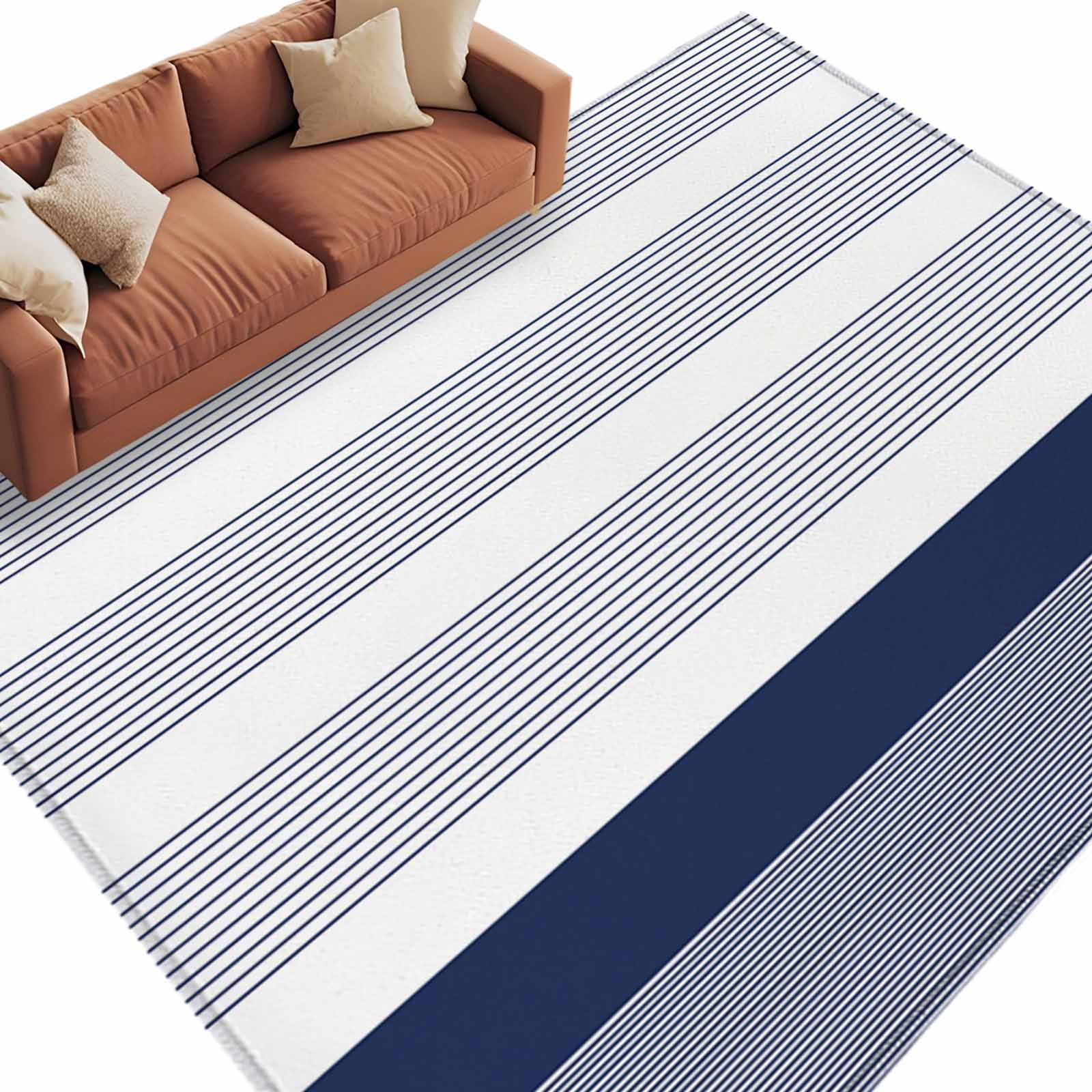 Abstract Stripe Rectangle Area Rug 8x10 ft Classic Navy Blue Lines Art ...