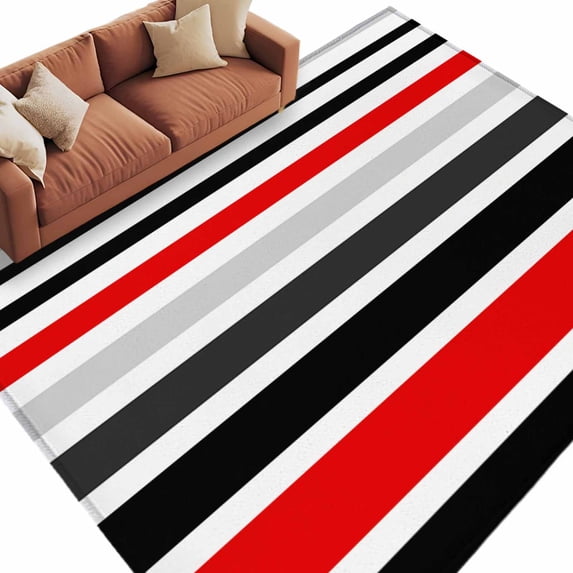 Abstract Stripe Rectangle Area Rug 8x10 ft Classic Red Black Lines Art ...
