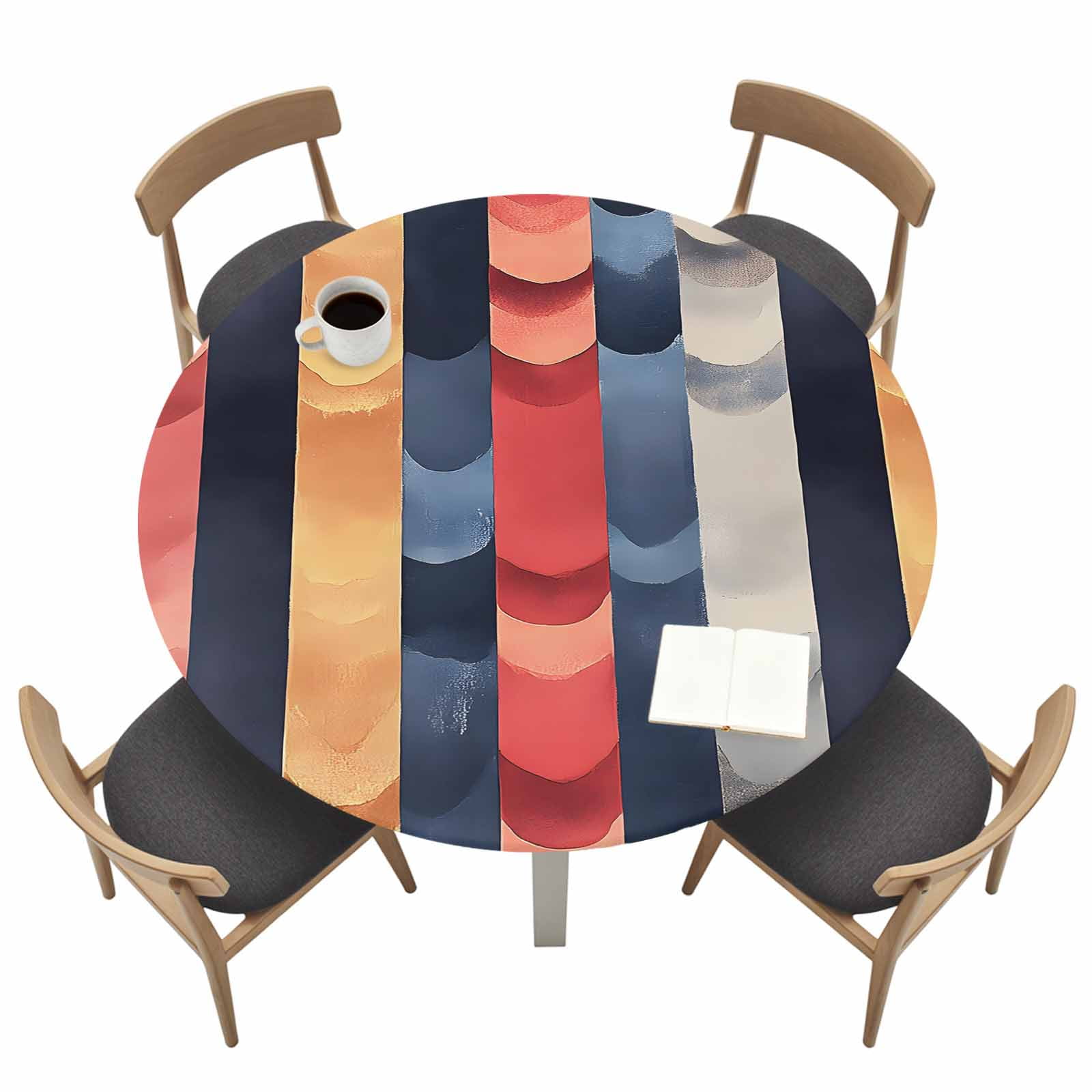 Abstract Stripe Round Fitted Tablecloth with Elastic Edge Impressionist ...