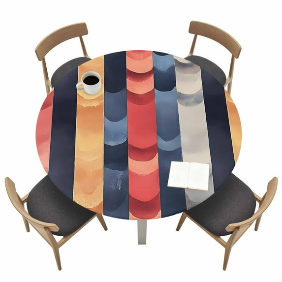 Abstract Stripe Round Fitted Tablecloth with Elastic Edge Impressionist ...