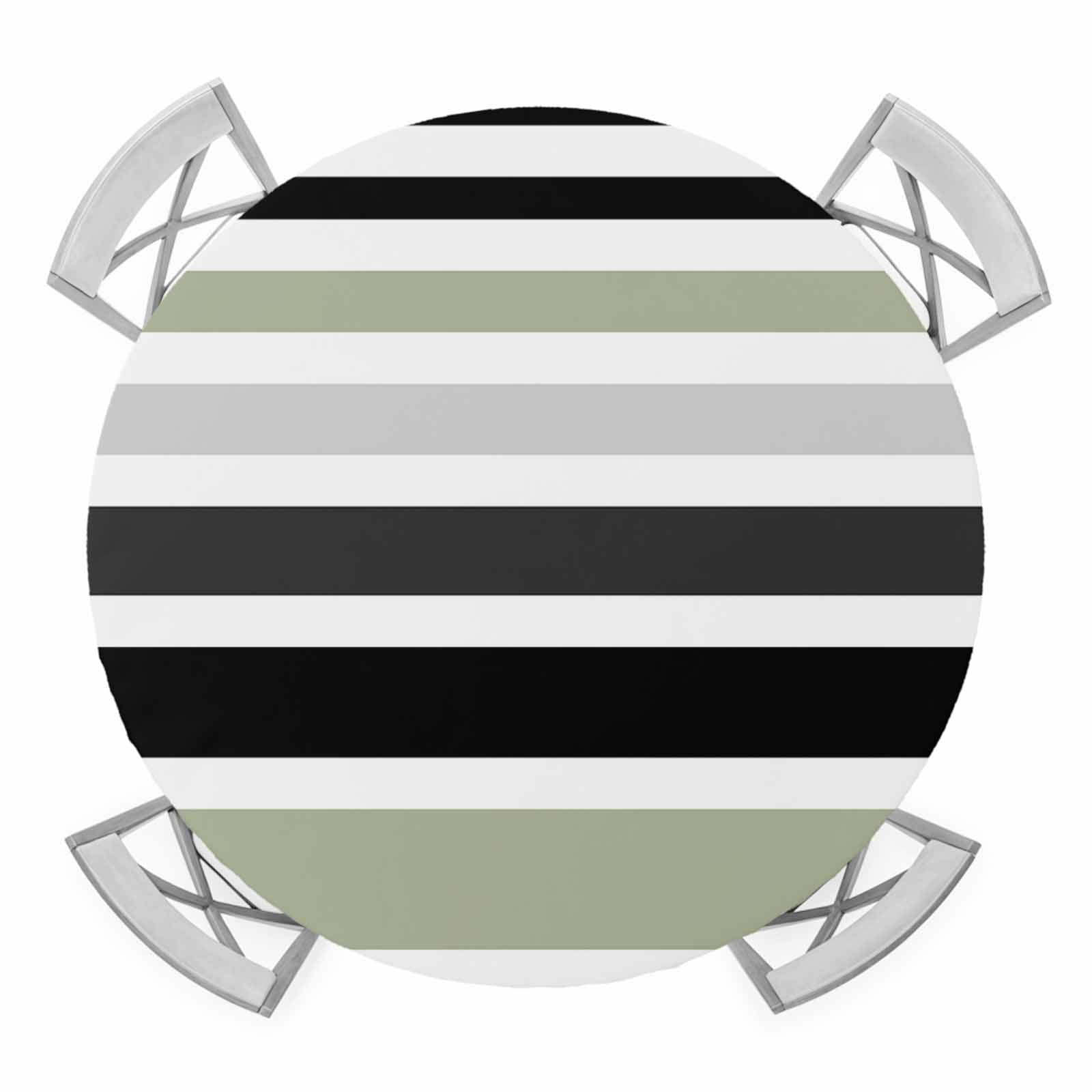 Abstract Stripe Round Table Cover, Classic Sage Green Black Lines Art ...