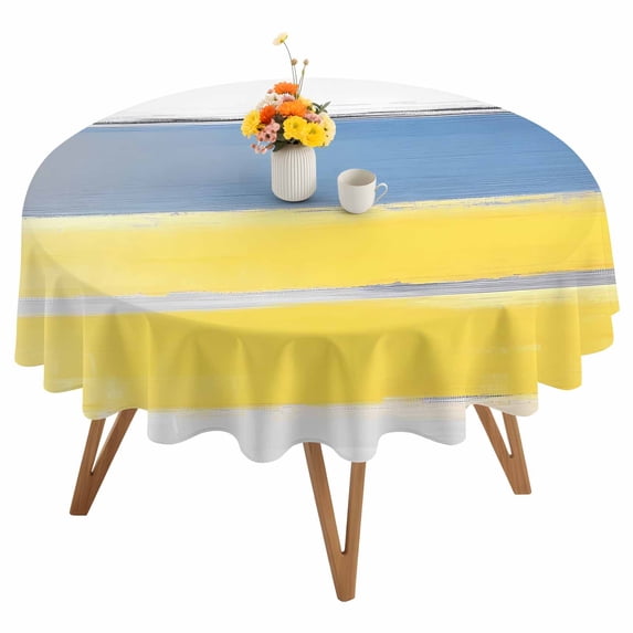 Abstract Stripe Round Tablecloth 60 inches Yellow Blue Grey Gradient ...