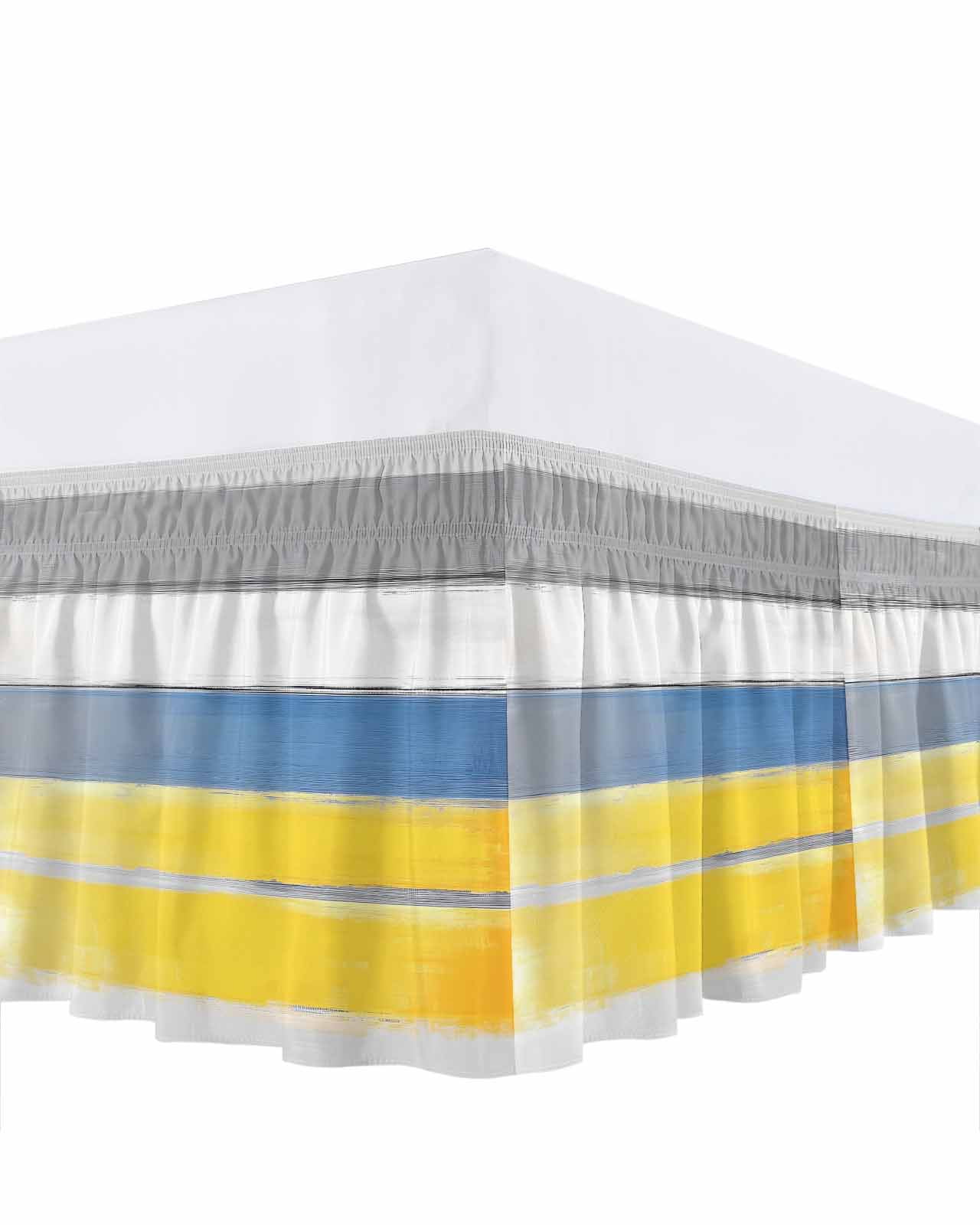 Abstract Stripe Ruffle Bed Skirt Queen Size Yellow Blue Grey Gradient ...