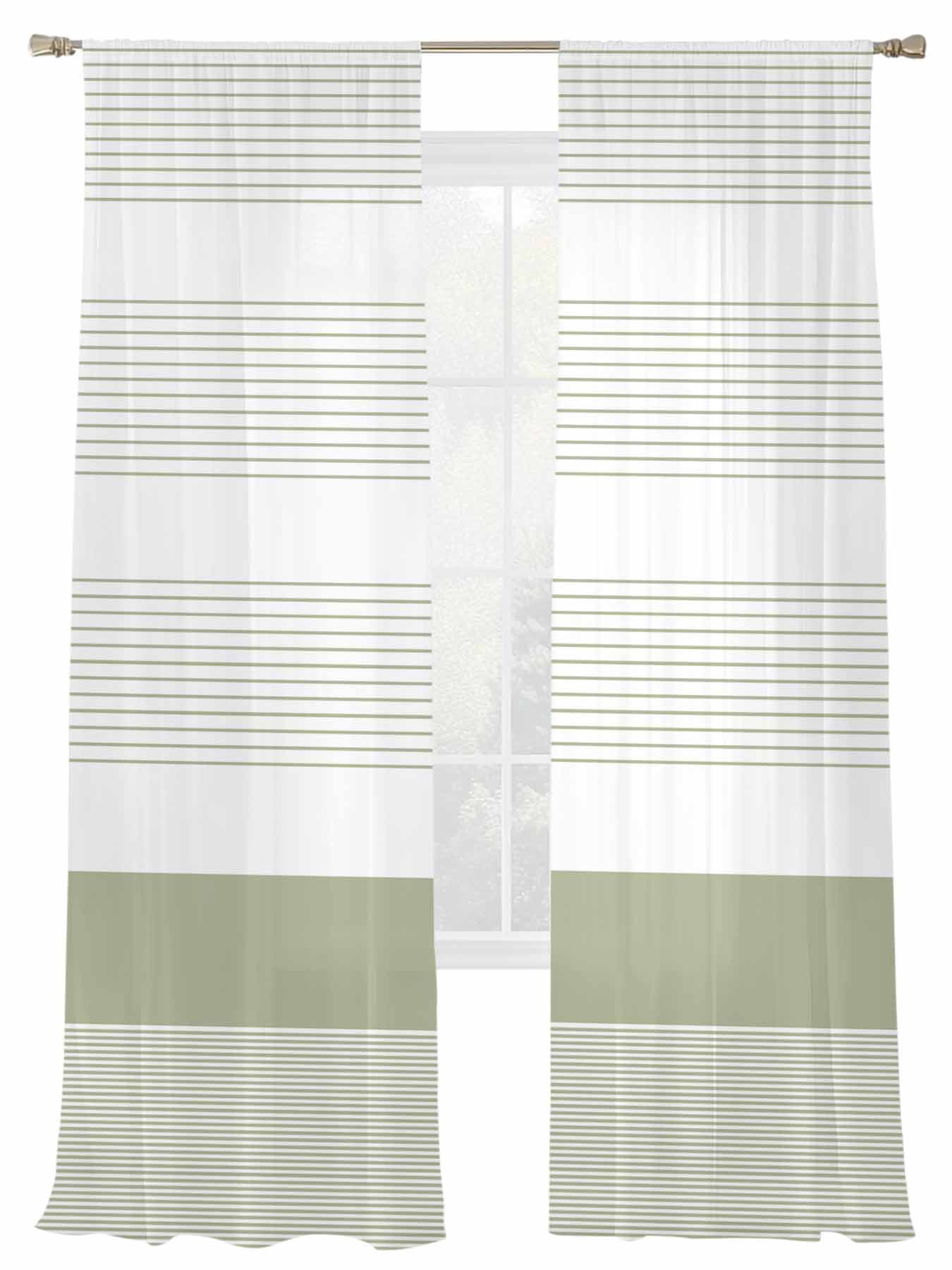 Abstract Stripe Sheer Curtains 2 Panels Set Classic Sage Green Lines ...