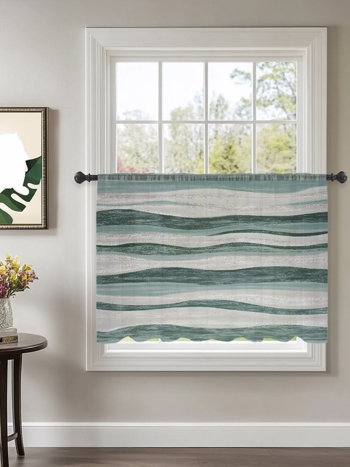 Abstract Stripe Sheer Curtains 45 Inch Long 1 Panel Green Gary ...