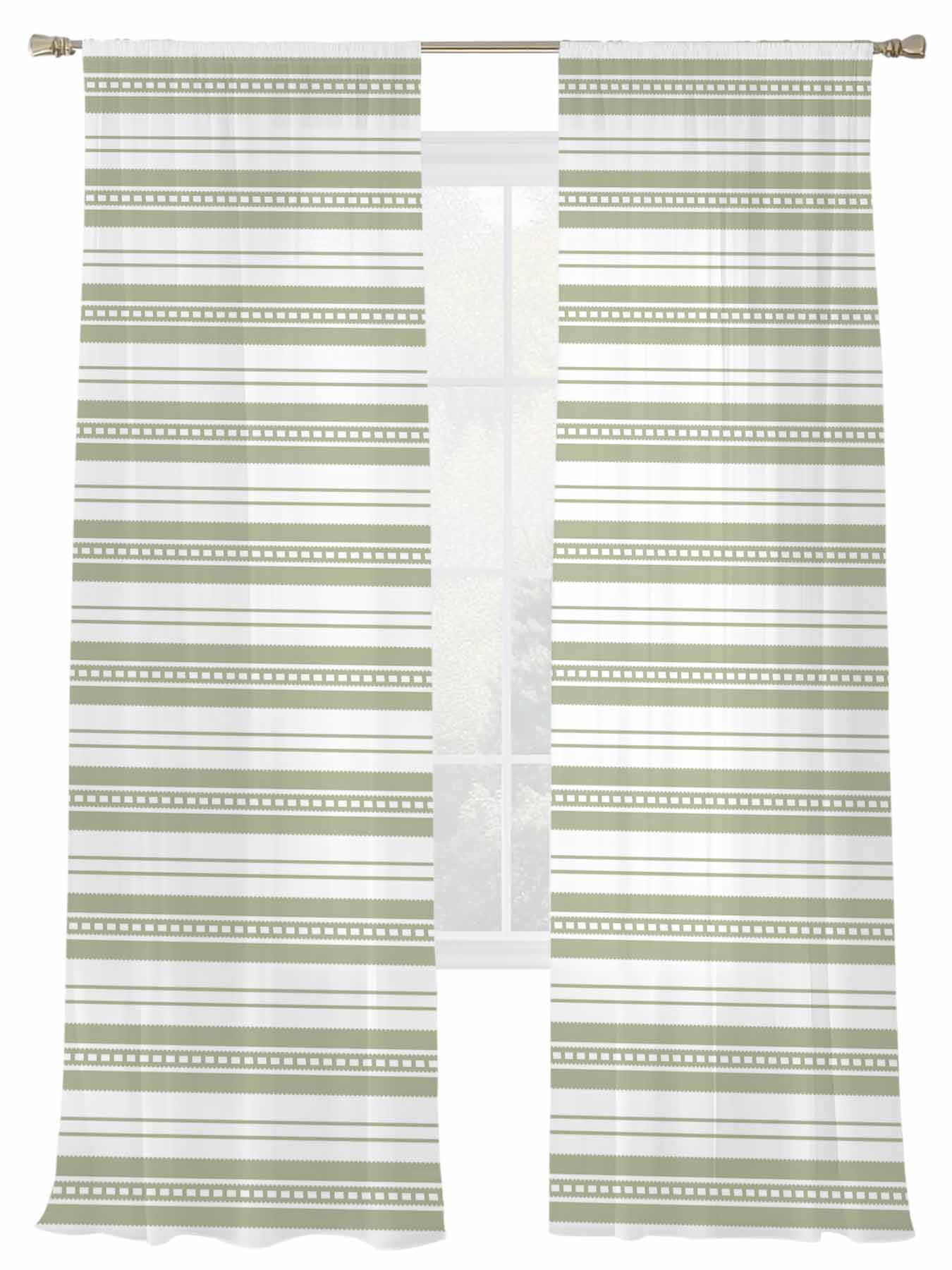 Abstract Stripe Sheer Curtains for Living Room Bedroom, Light-filtering ...