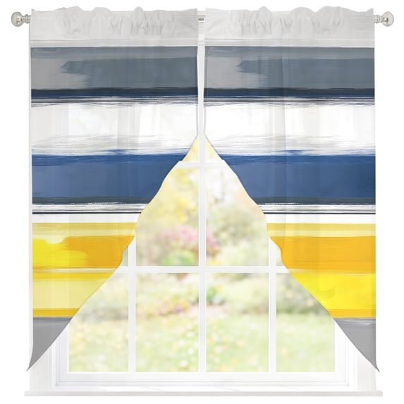 Abstract Stripe Sheer Curtains Swag Valances for Windows Blue Yellow ...