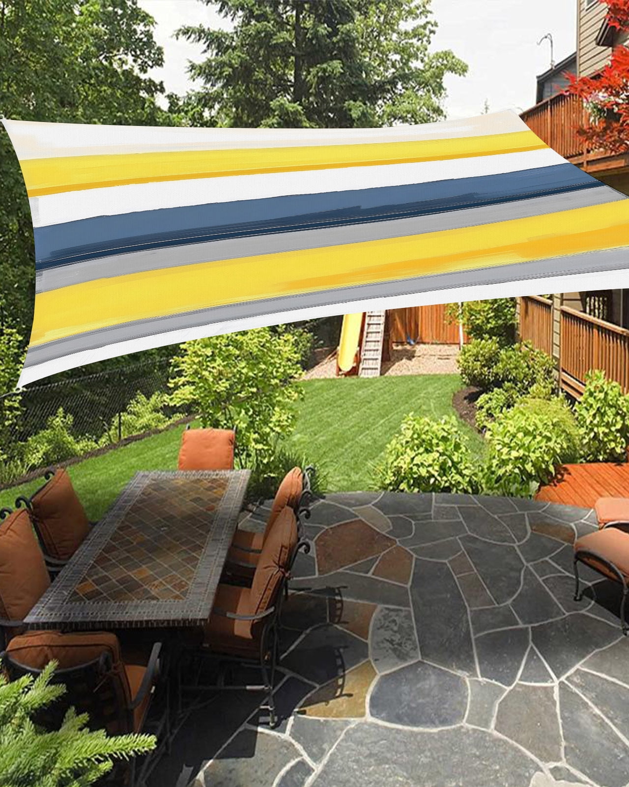 Abstract Stripe Sun Shade Sail 14'X18' Blue Grey Yellow Gradient UV ...