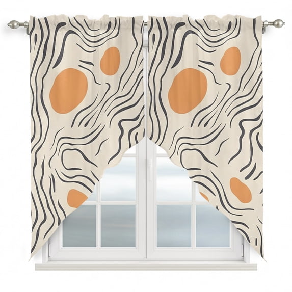 Abstract Stripe Swag Curtain Valance for Window 2 Panels Beige Orange ...
