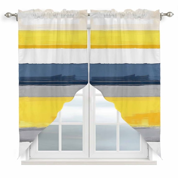 Abstract Stripe Swag Curtain Valance for Window 2 Panels Blue Grey ...