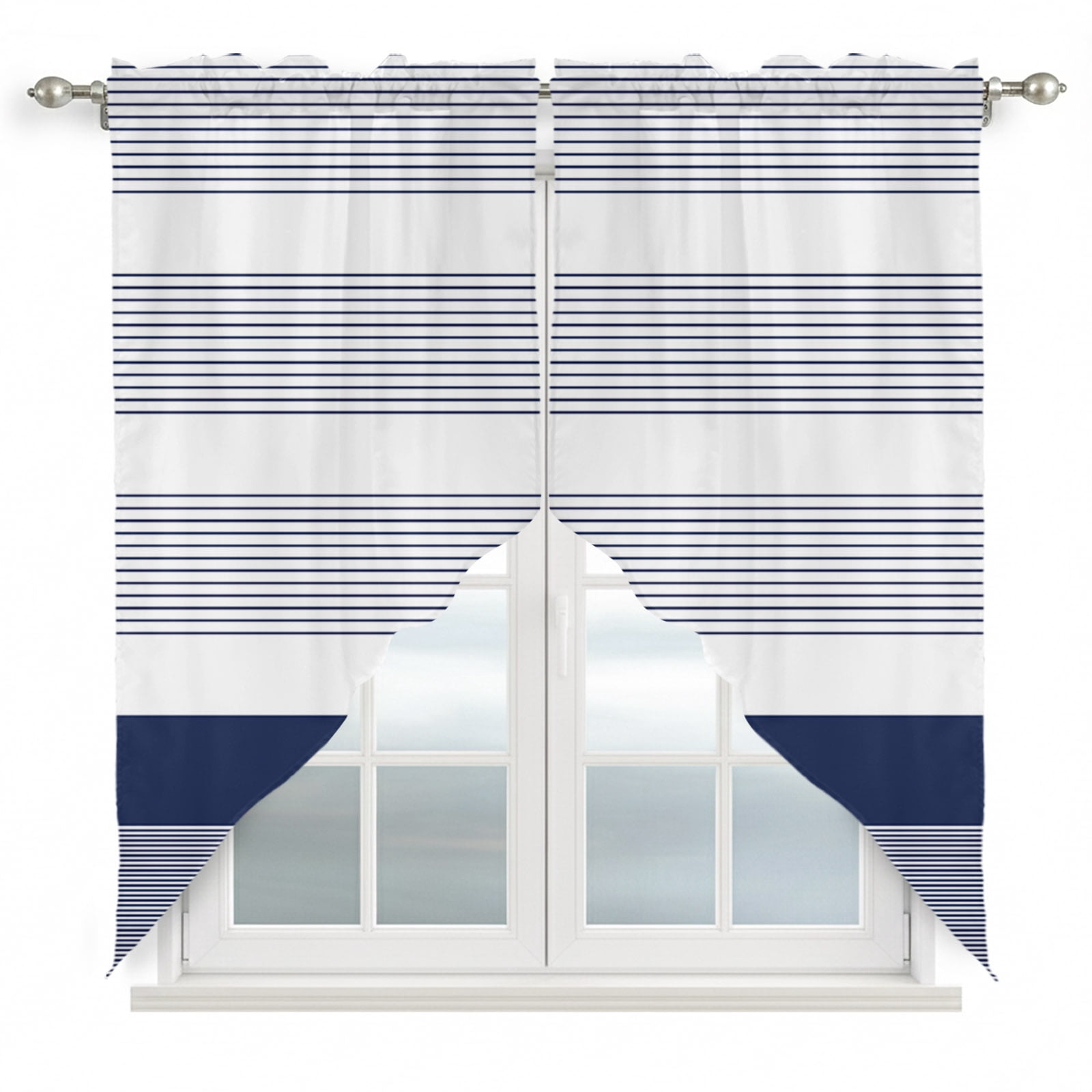 Abstract Stripe Swag Curtain Valance for Window 2 Panels Classic Navy ...