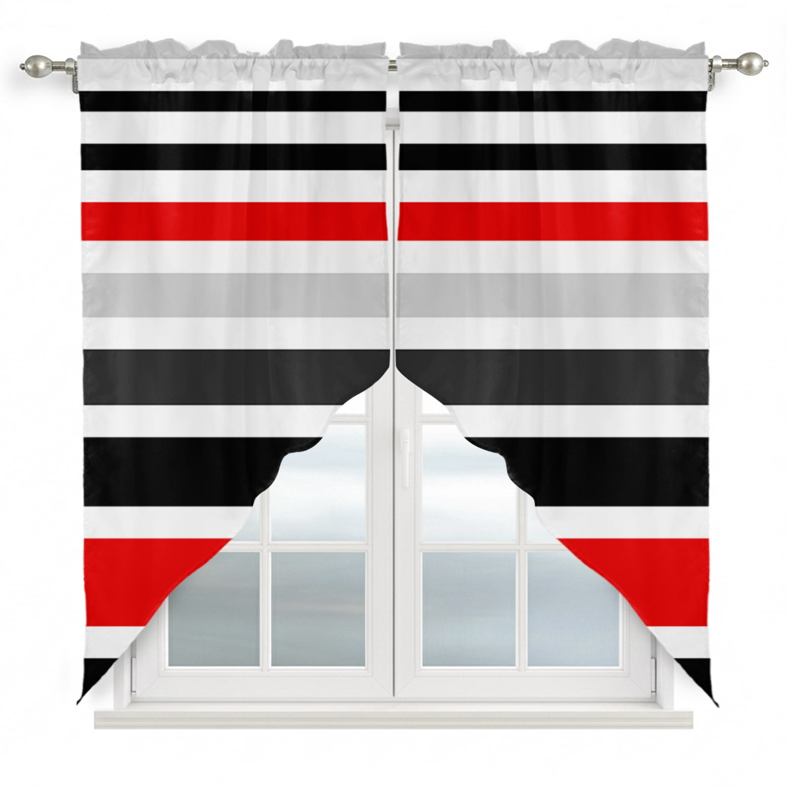 Abstract Stripe Swag Curtain Valance for Window 2 Panels Classic Red ...