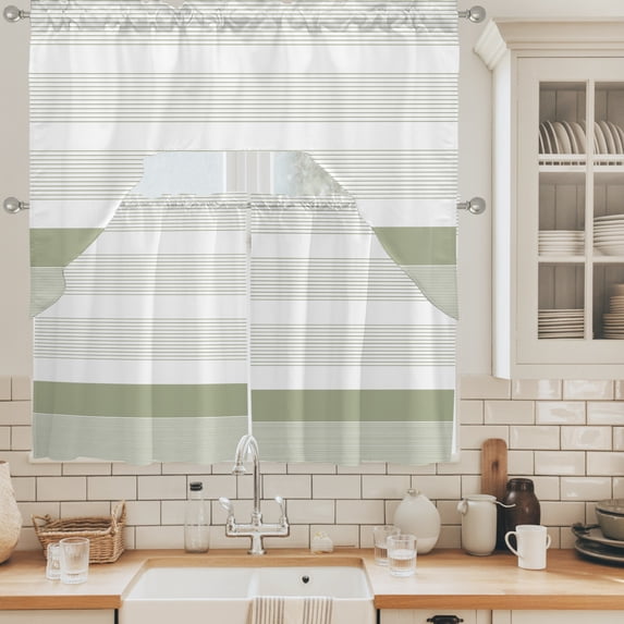 Abstract Stripe Swag Curtains Valance and Tier Set, Classic Sage Green ...