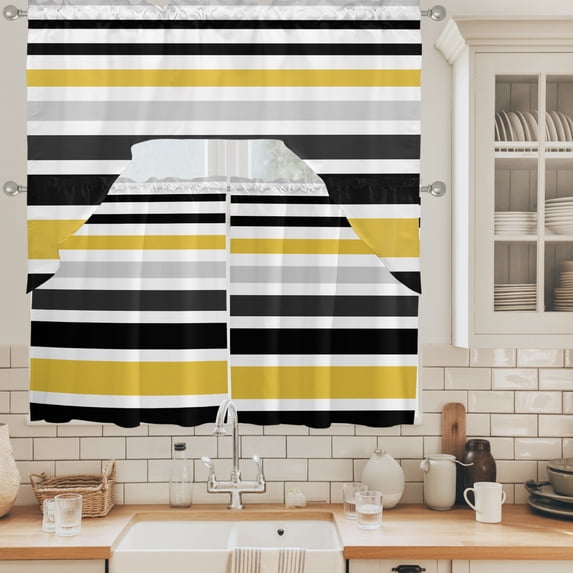Abstract Stripe Swag Curtains Valance and Tier Set, Classic Yellow ...
