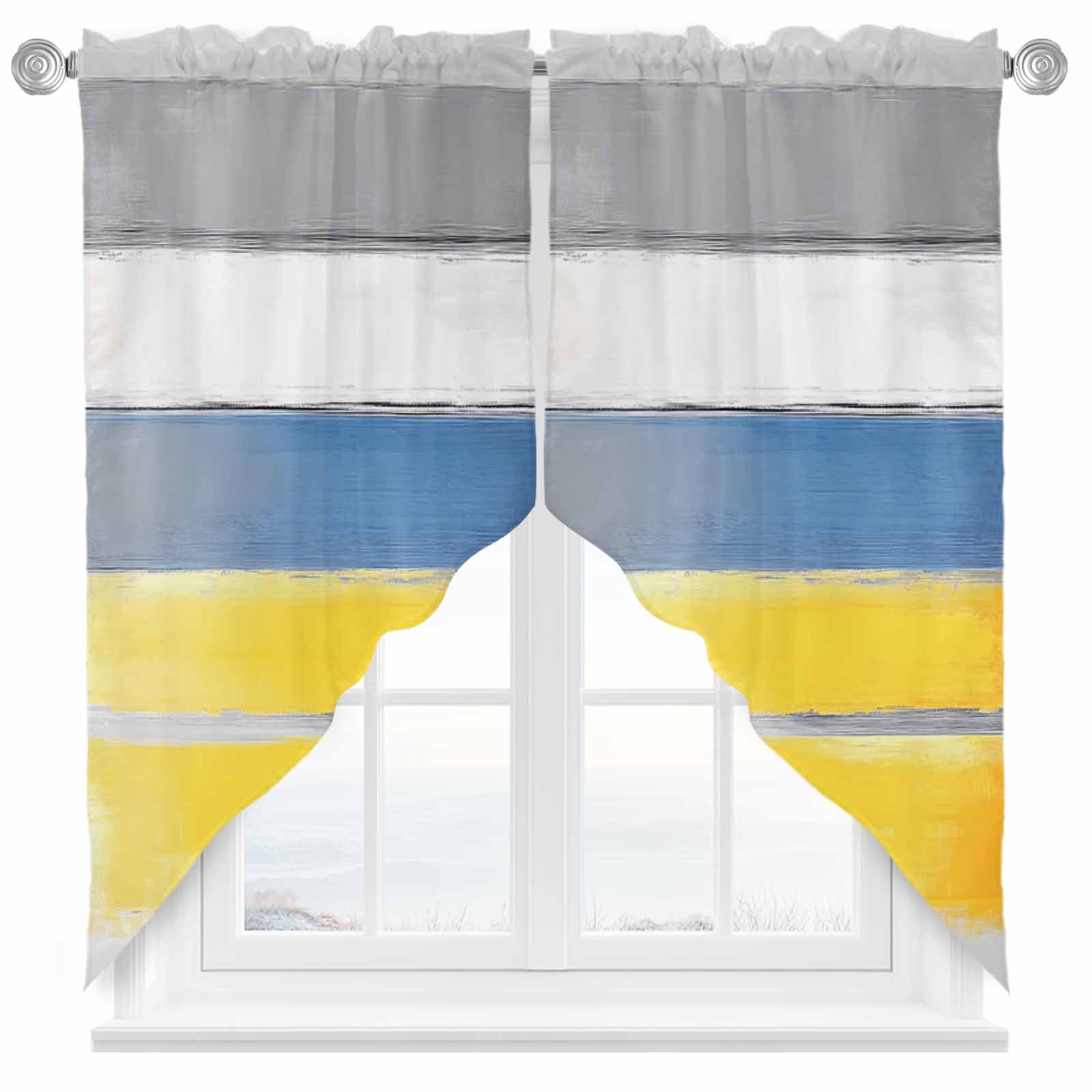 Abstract Stripe Swag Valances for Windows 2 Pack Yellow Blue Grey ...