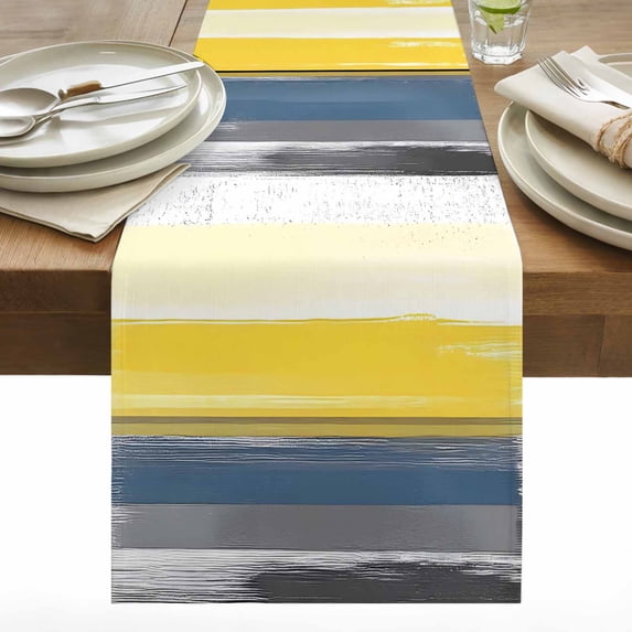 Abstract Stripe Table Runner 13x36 inch Blue Yellow Grey Gradient ...