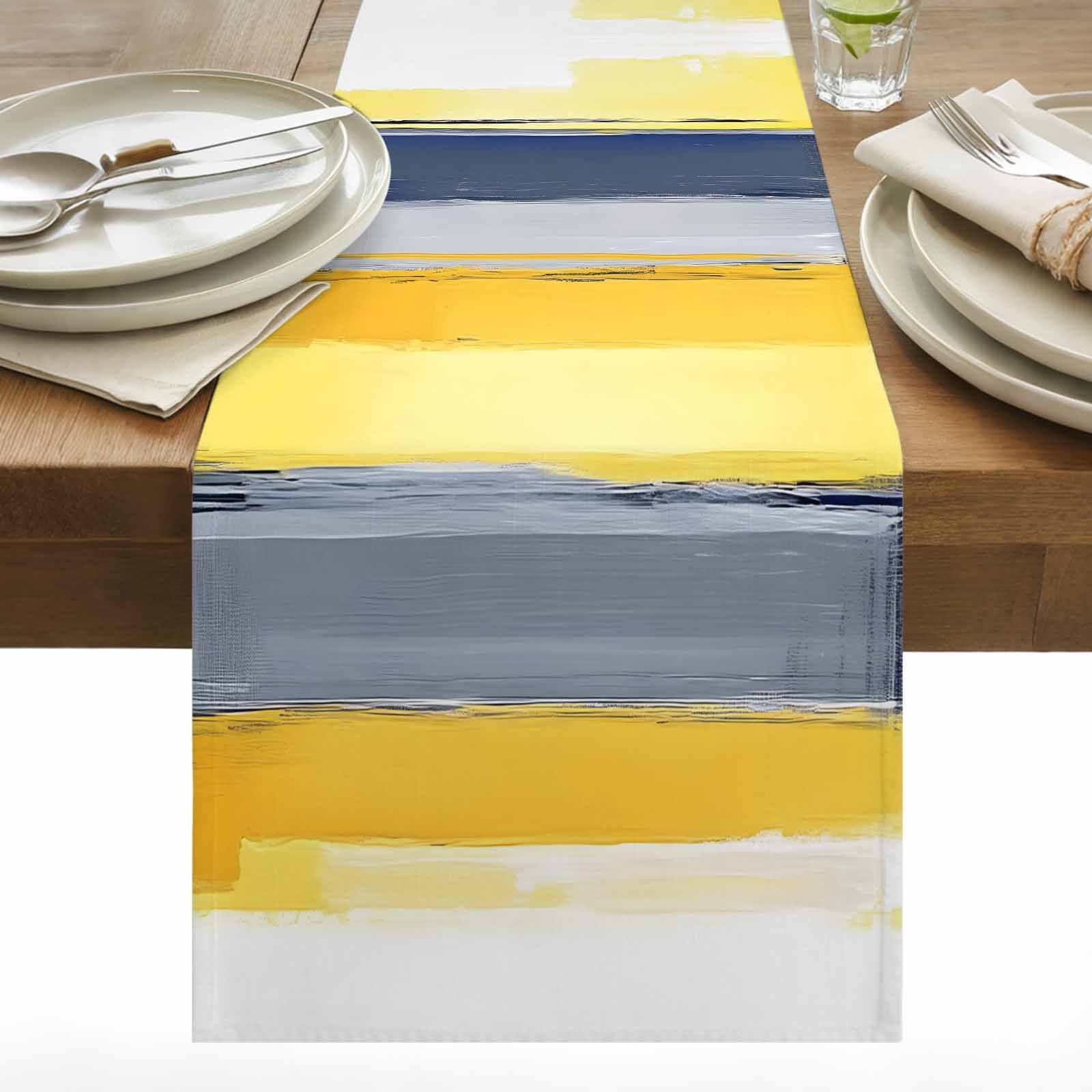 Abstract Stripe Table Runner 13x48 inch Yellow Blue Grey Gradient ...