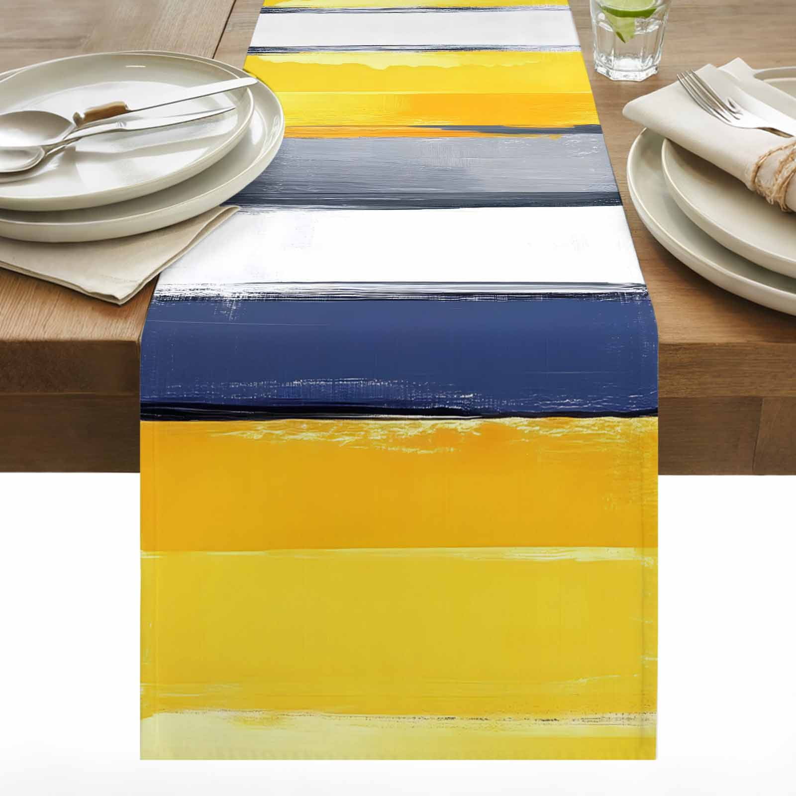 Abstract Stripe Table Runner 13x60 inch Yellow Blue Grey Gradient ...