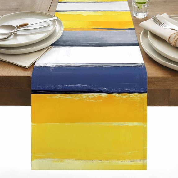 Abstract Stripe Table Runner 13x60 inch Yellow Blue Grey Gradient ...