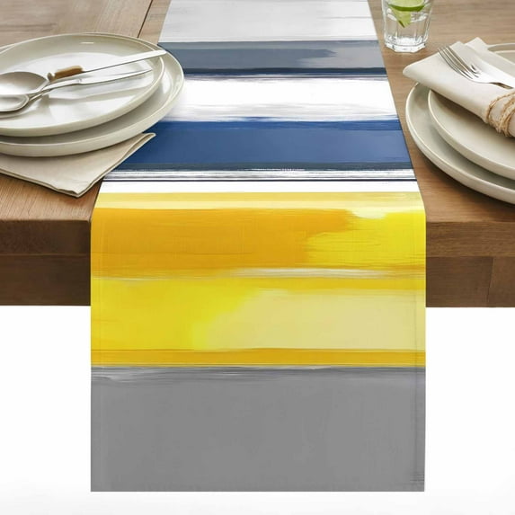 Abstract Stripe Table Runner 13x90 inch Blue Yellow Grey Gradient ...