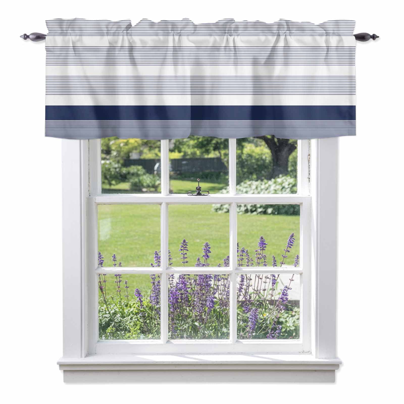 Abstract Stripe Valances for Windows Classic Navy Blue Lines Art Rod ...