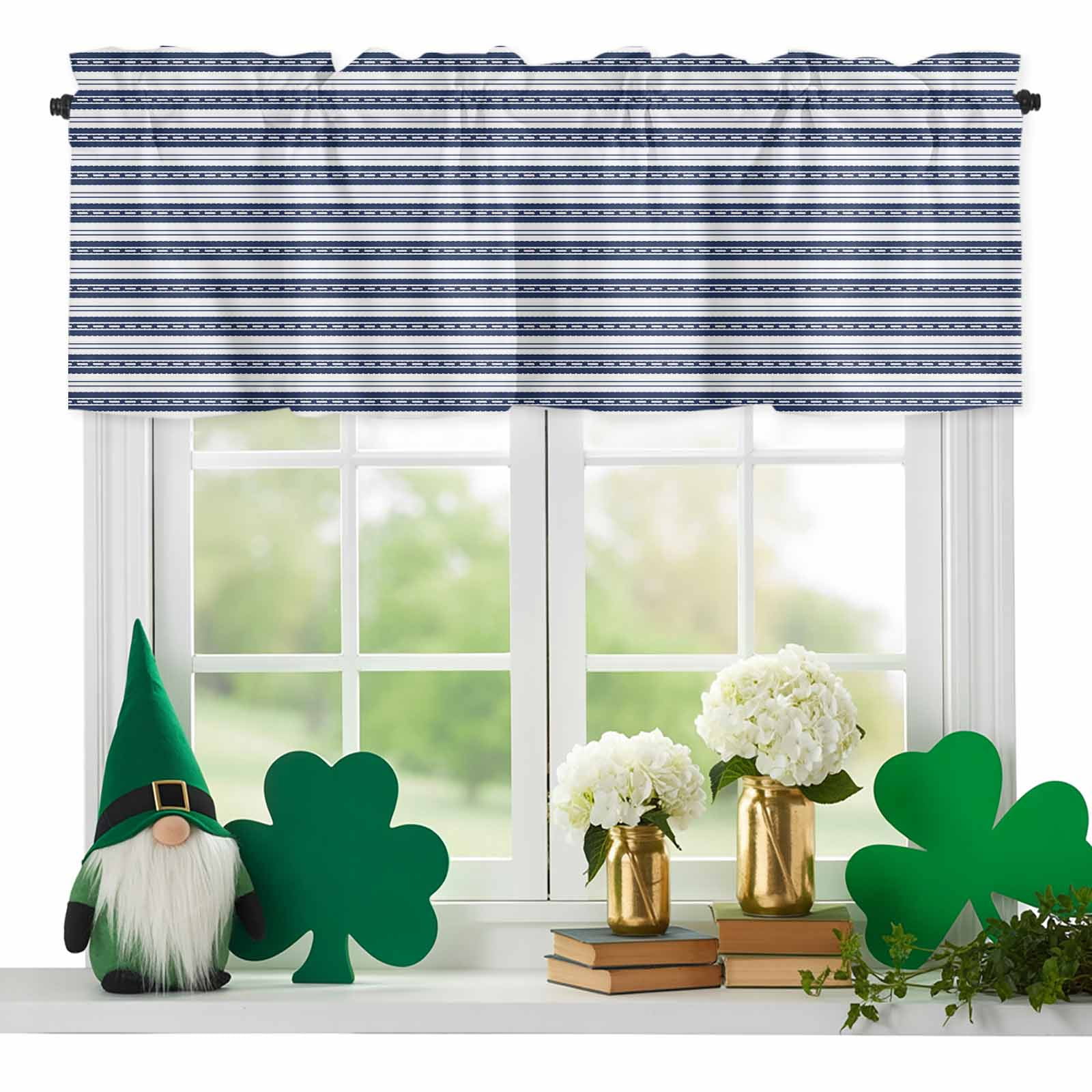 Abstract Stripe Valances for Windows, Classic Navy Blue Point Lines Rod ...