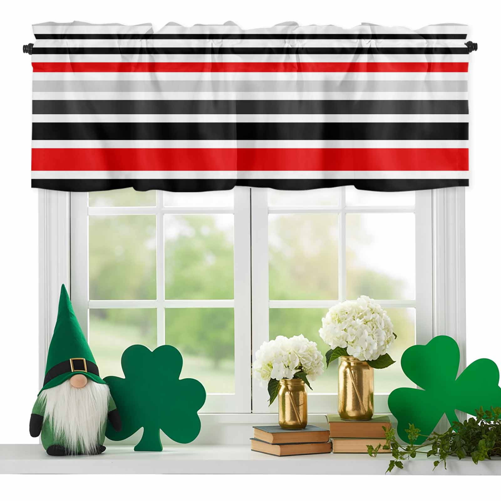 Abstract Stripe Valances for Windows, Classic Red Black Lines Art Rod ...