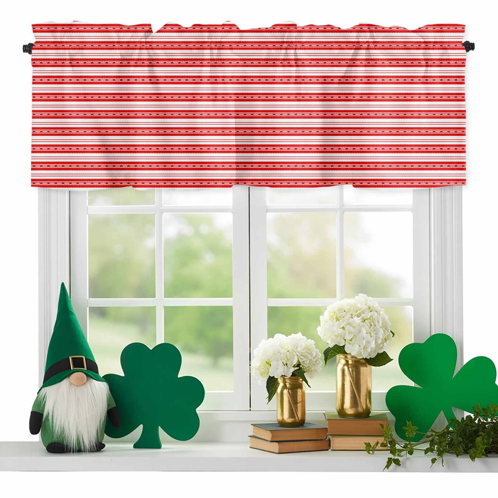 Abstract Stripe Valances for Windows, Classic Red Point Lines Rod ...