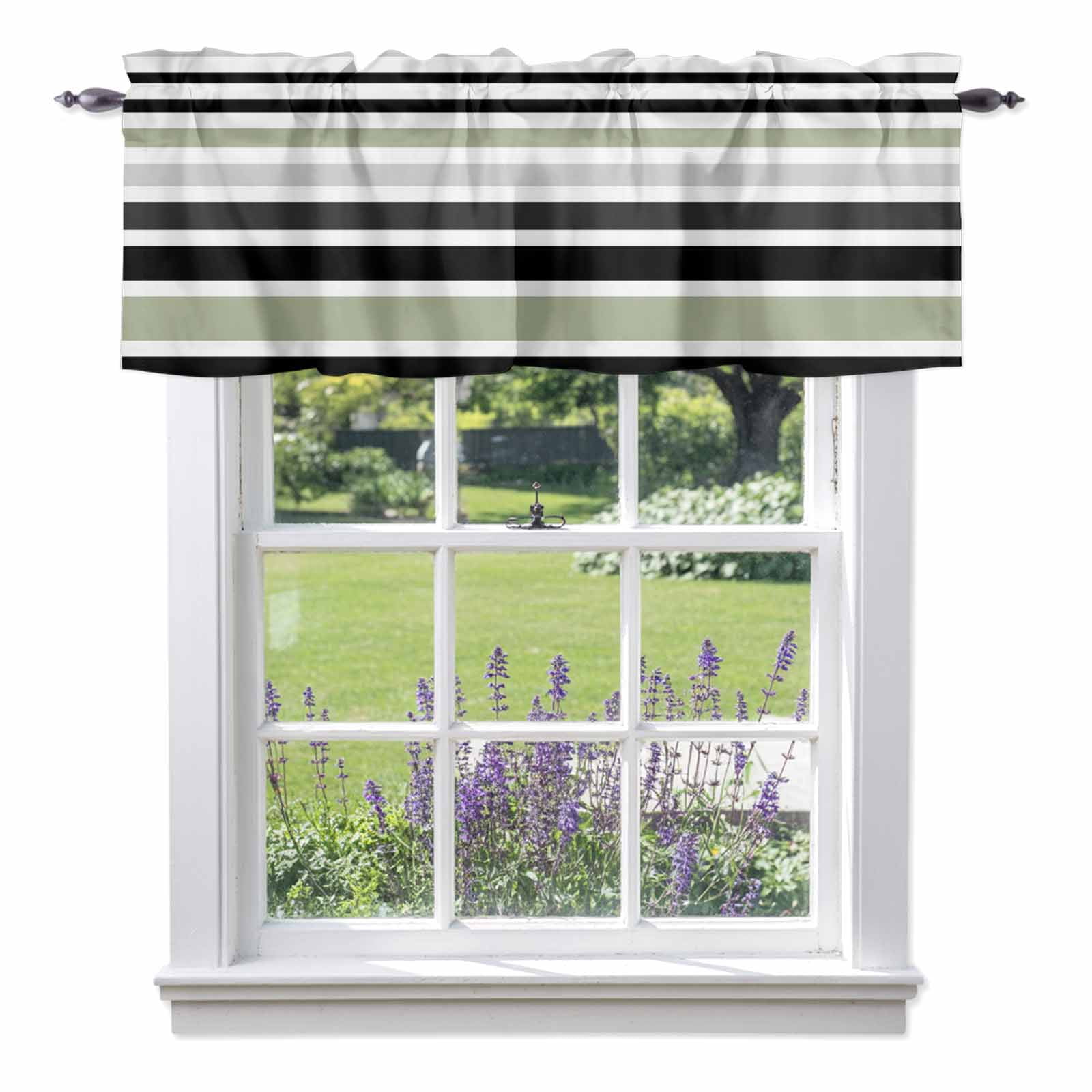 Abstract Stripe Valances for Windows Classic Sage Green Black Lines Art ...