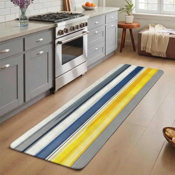 Abstract Stripe Washable Runner Rug 3X5 ft Blue Yellow Grey Gradient ...
