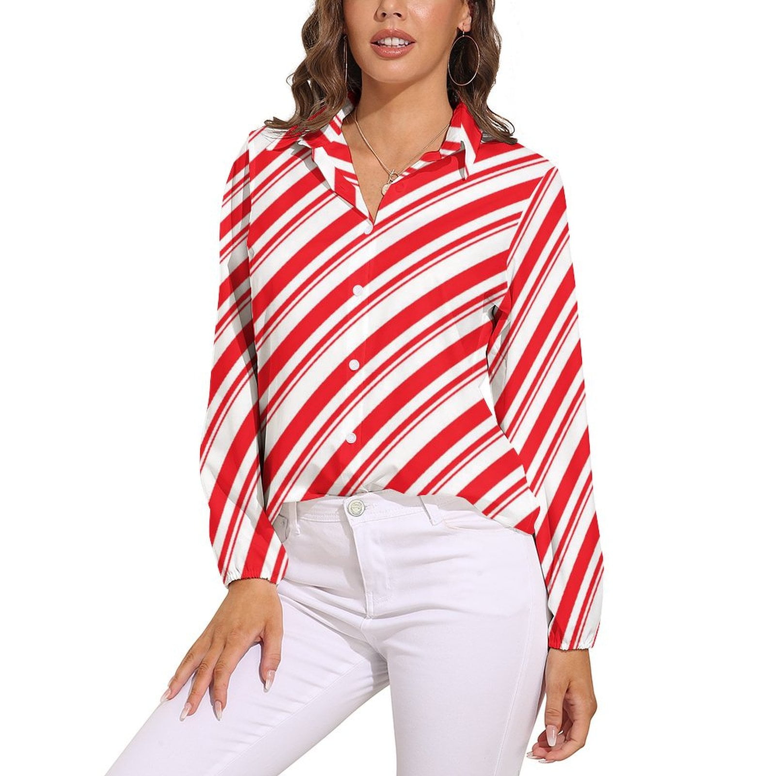 Abstract Striped Blouse Female Triangle Lines Print Street Style Loose ...