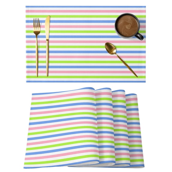 Abstract Striped Cotton Linen Placemats Set of 12, White Blue Green ...