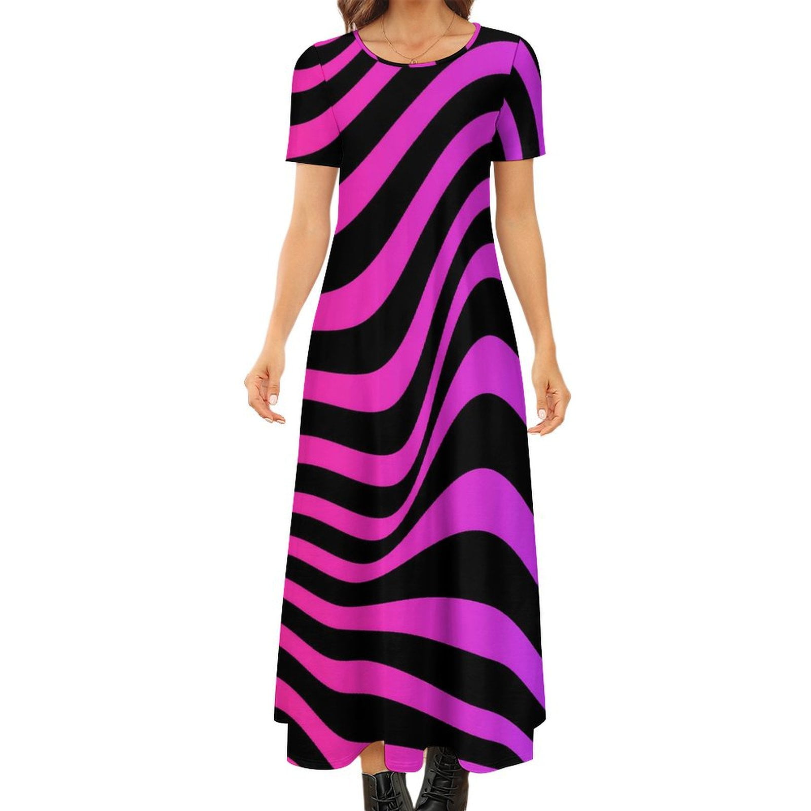Abstract Striped Dress Geometry Shape Streetwear Bohemia Long Dresses ...