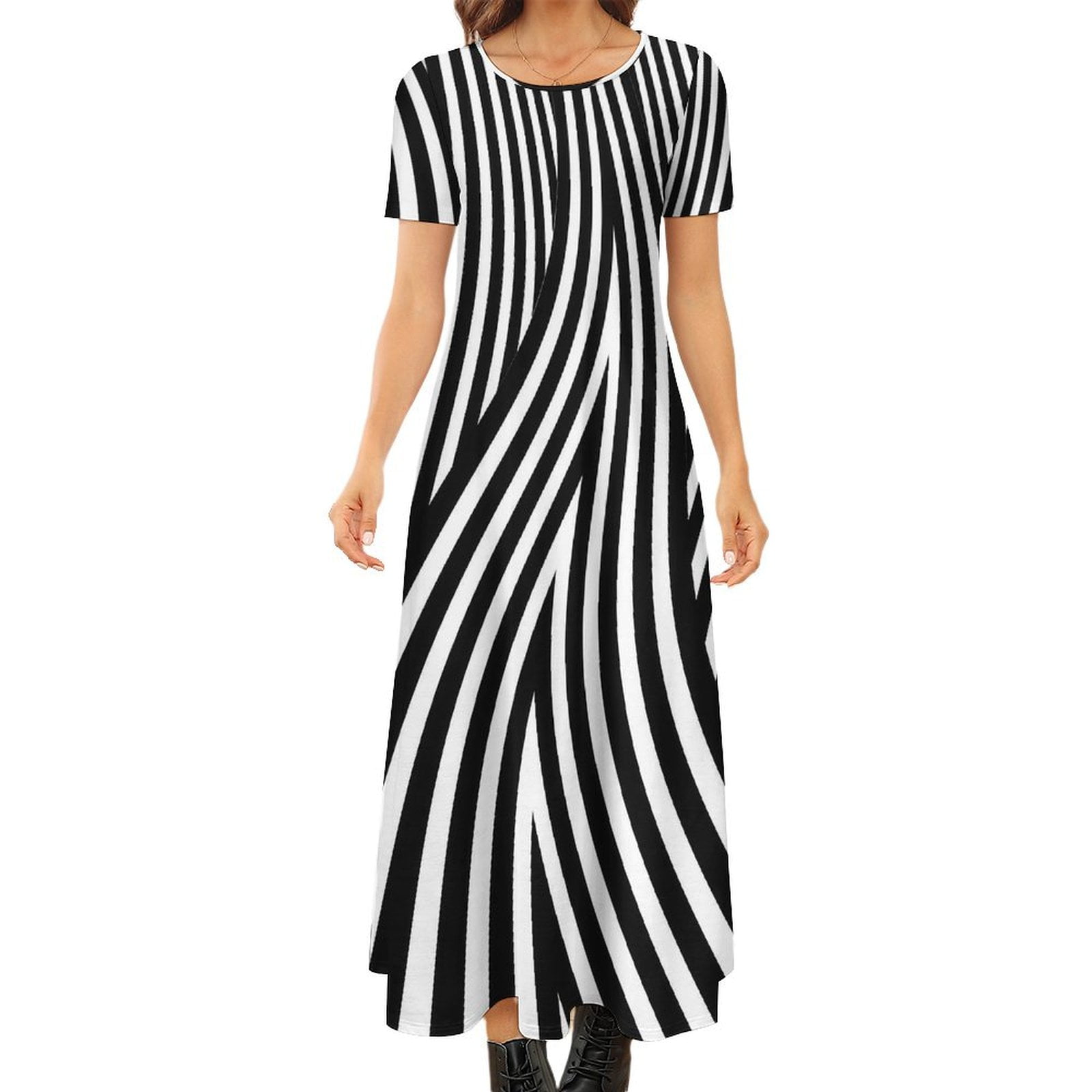 Abstract Striped Dress Geometry Shape Streetwear Bohemia Long Dresses ...