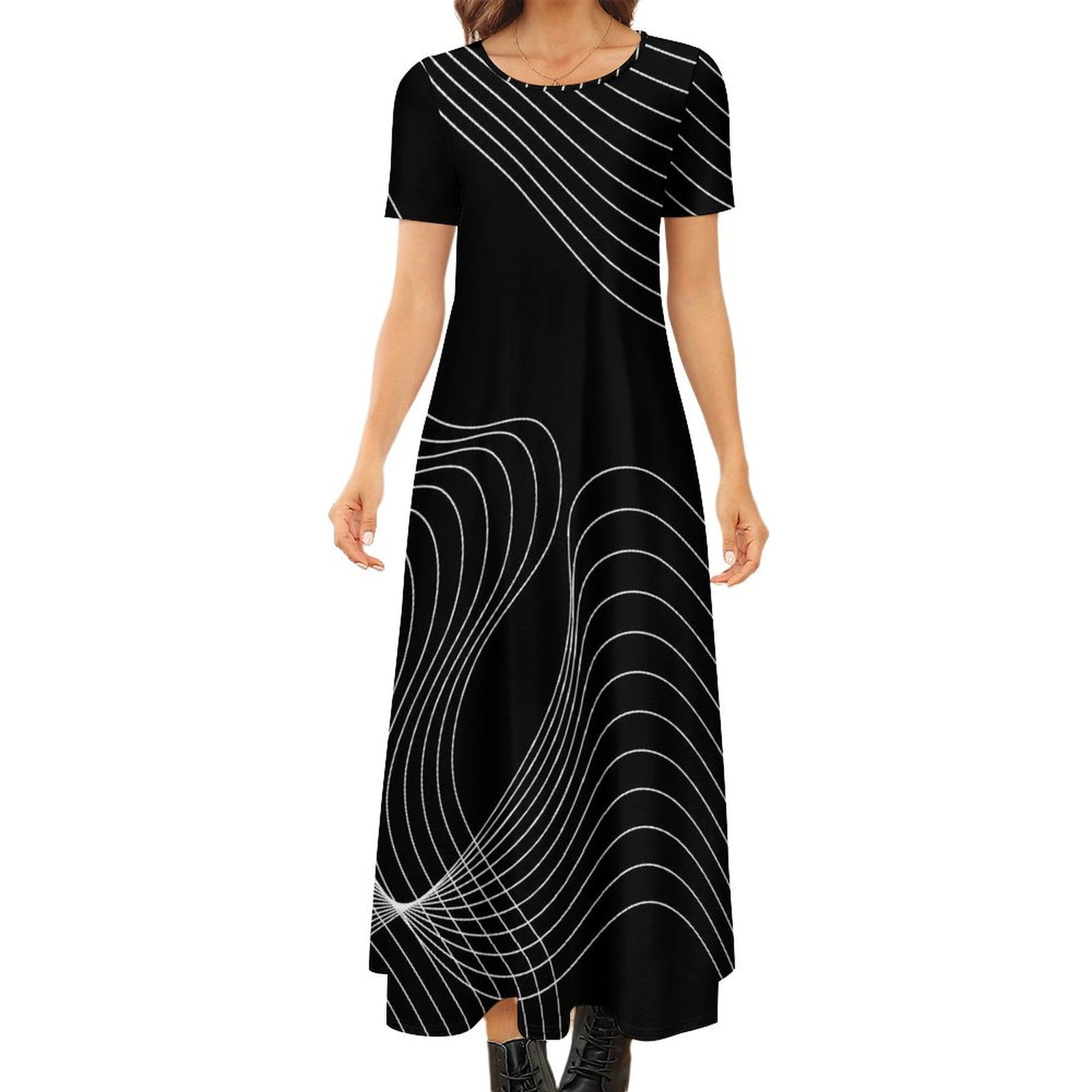 Abstract Striped Dress Geometry Shape Streetwear Bohemia Long Dresses ...