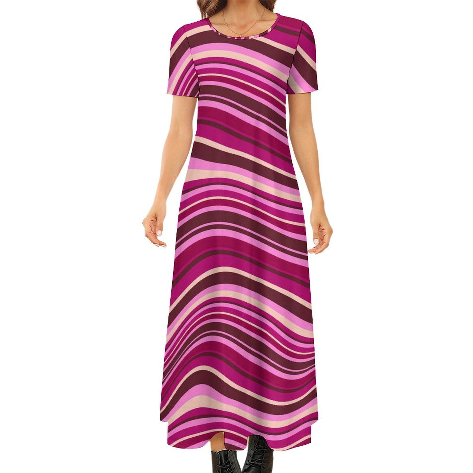 Abstract Striped Dress Geometry Shape Streetwear Bohemia Long Dresses ...