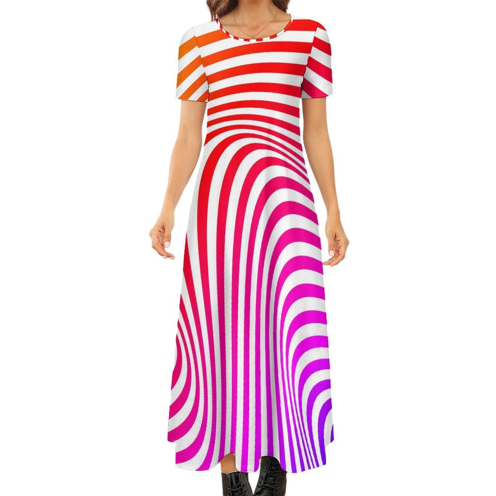 Abstract Striped Dress Geometry Shape Streetwear Bohemia Long Dresses ...