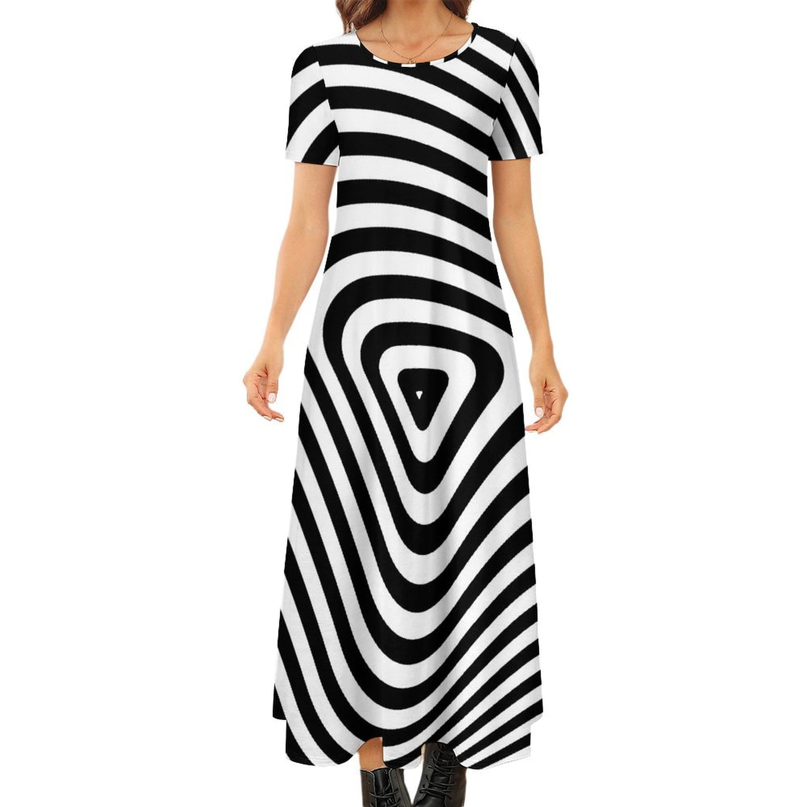 Abstract Striped Dress Geometry Shape Streetwear Bohemia Long Dresses ...