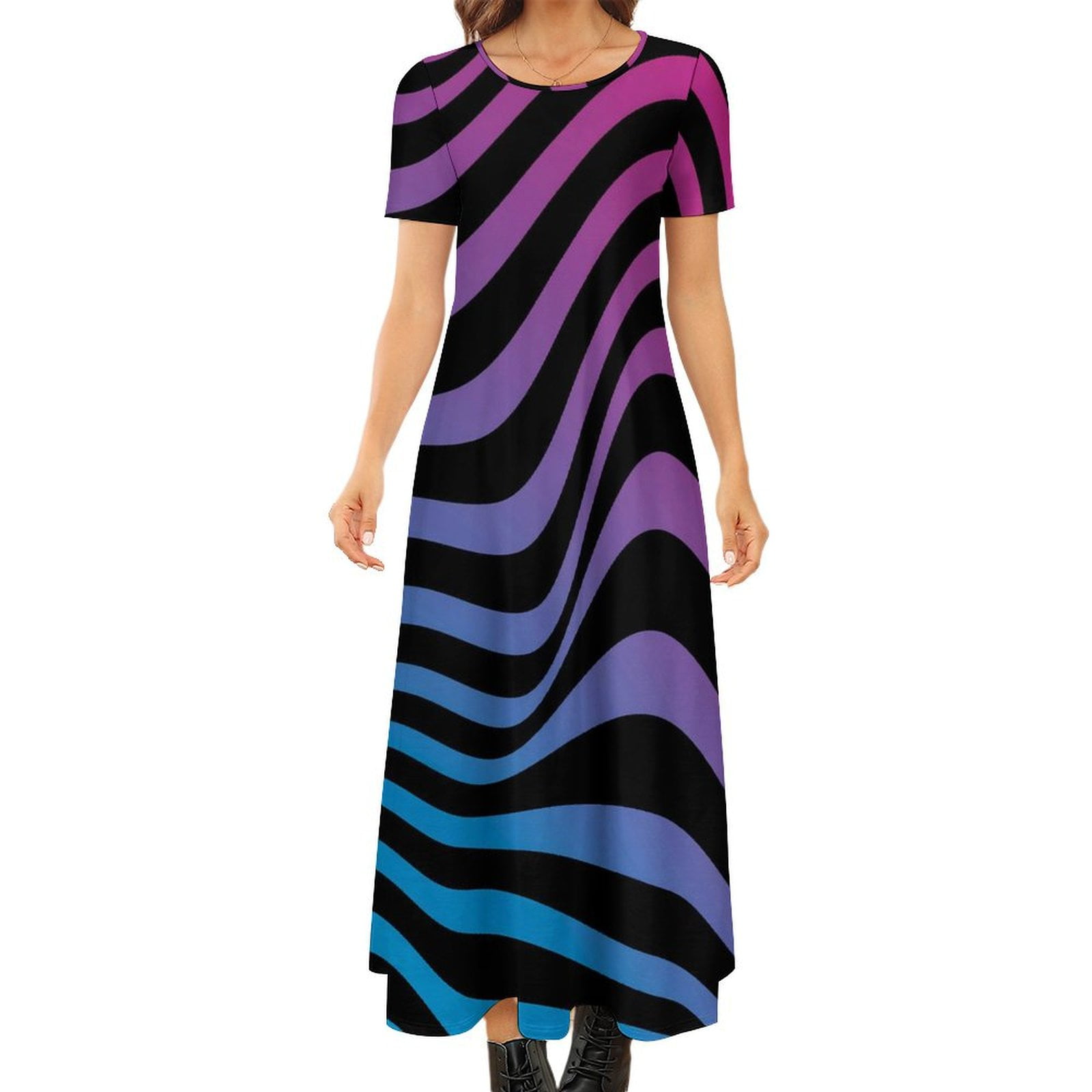 Abstract Striped Dress Geometry Shape Streetwear Bohemia Long Dresses ...
