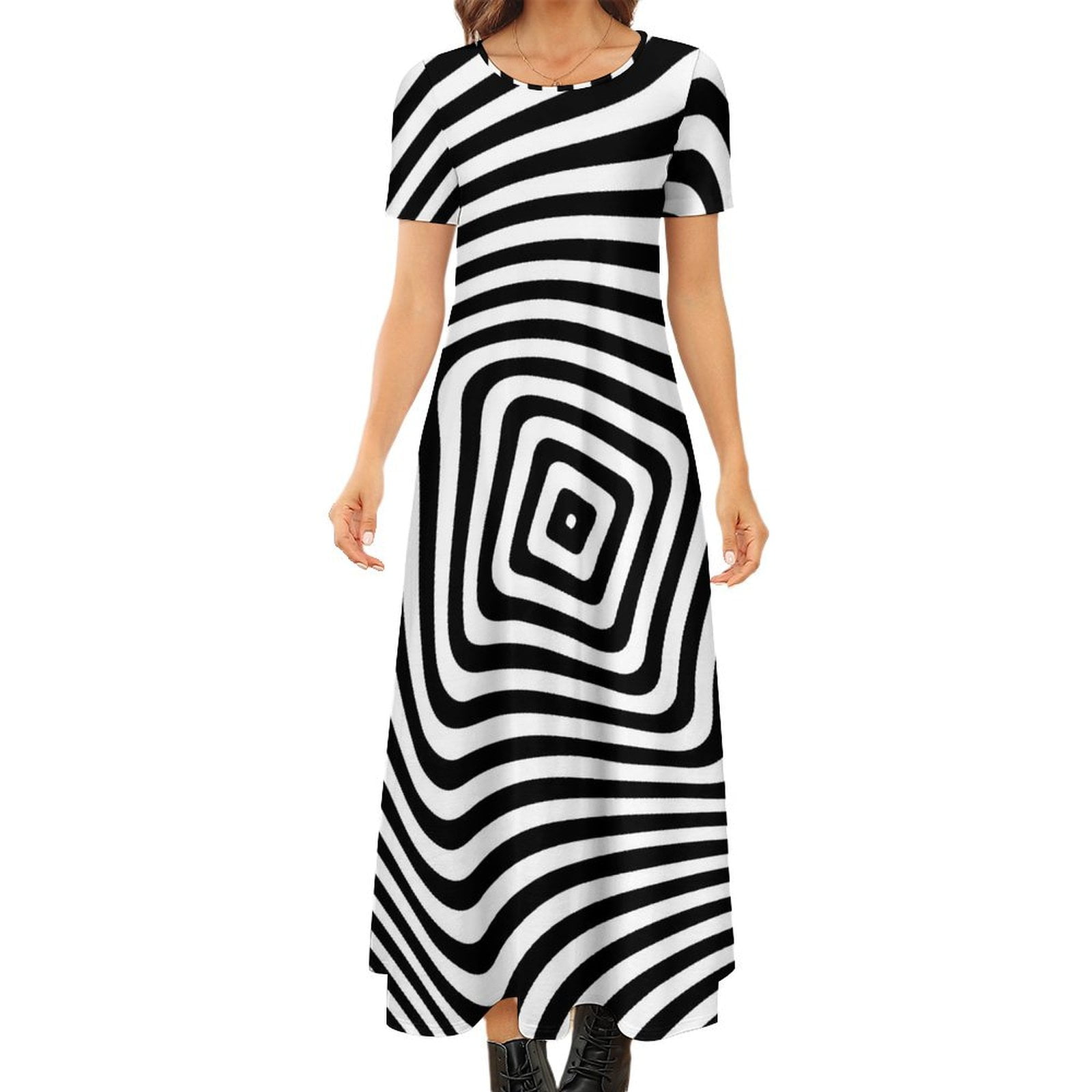 Abstract Striped Dress Geometry Shape Streetwear Bohemia Long Dresses ...