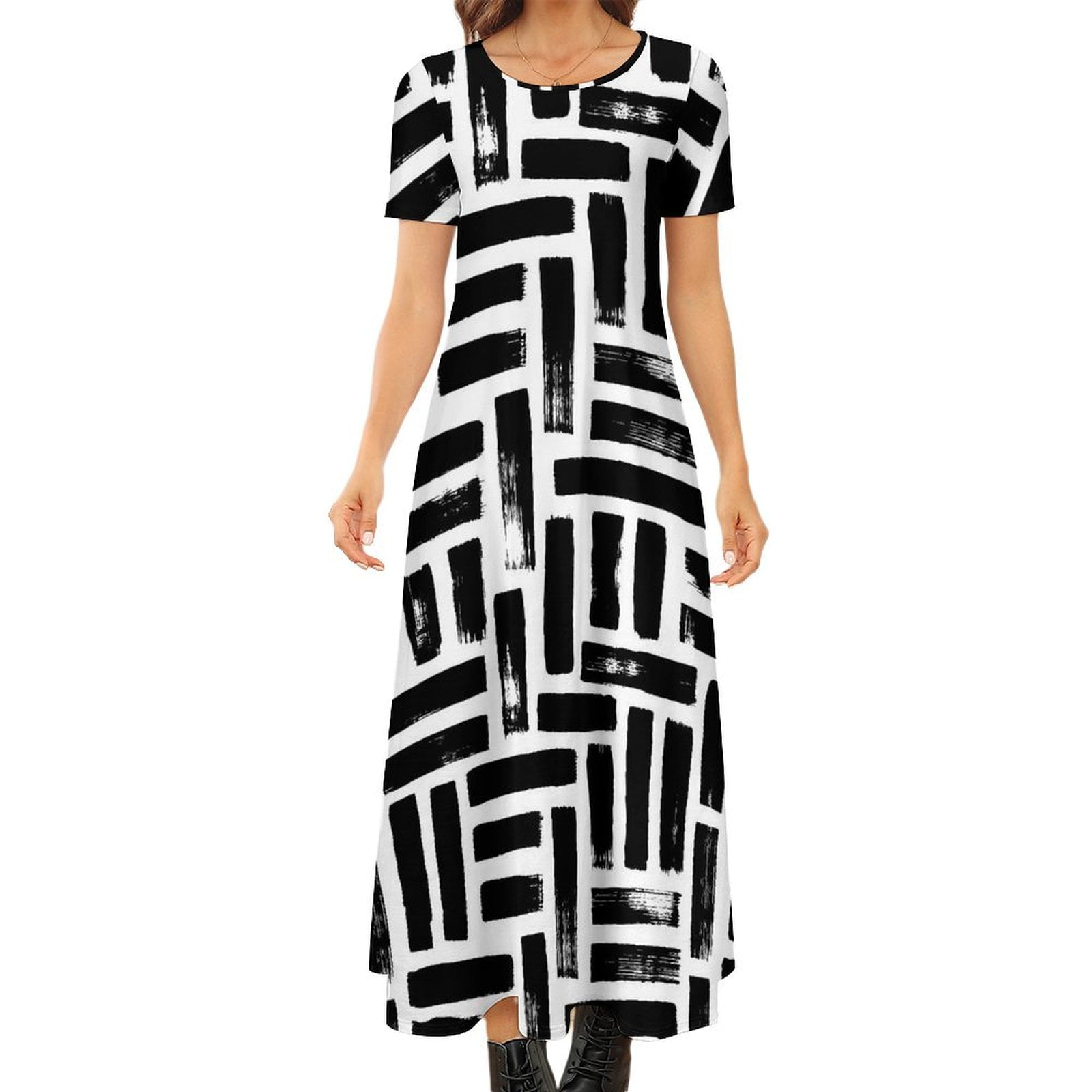 Abstract Striped Dress Geometry Shape Streetwear Bohemia Long Dresses ...