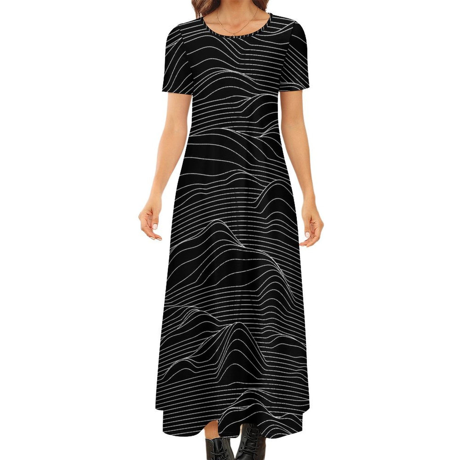 Abstract Striped Dress Geometry Shape Streetwear Bohemia Long Dresses ...